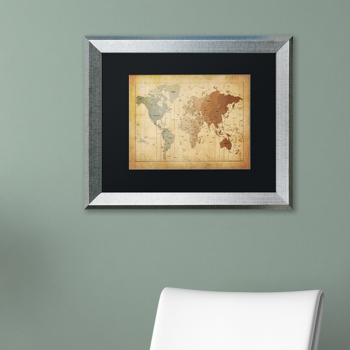 Trademark Art 'Time Zones Map of the World' Framed Graphic Art on ...