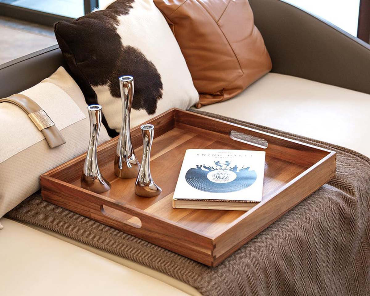 Latitude Run® Extra Large Square Wood Tray, Generously 22" Acacia ...