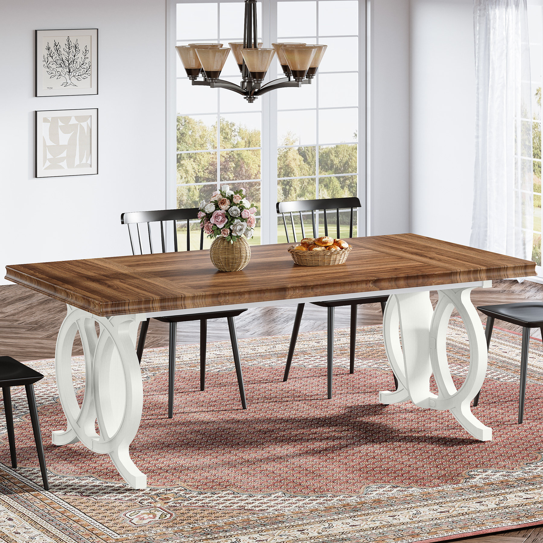 August Grove Farmhouse Dining Table For 6 People, 70.8-Inch Rectangular ...