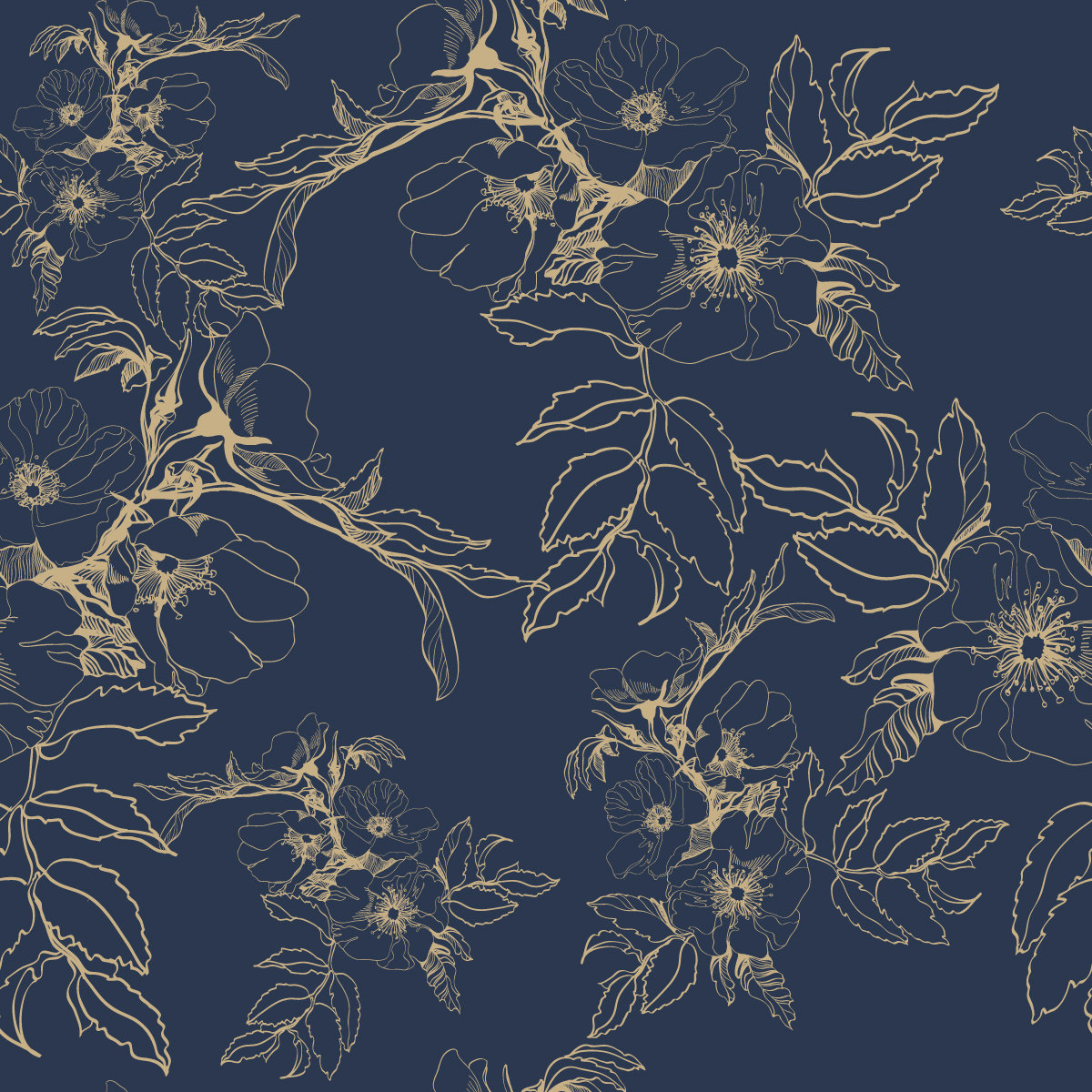Red Barrel Studio® USA Made Dark Blue Vintage Wild Rose Wallpaper – 125 ...