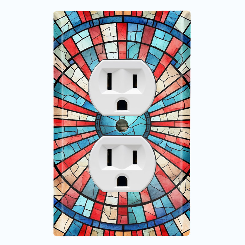 WorldAcc Red Tile Blue Glass Shield Print Nature Themed 1 - Gang Duplex ...