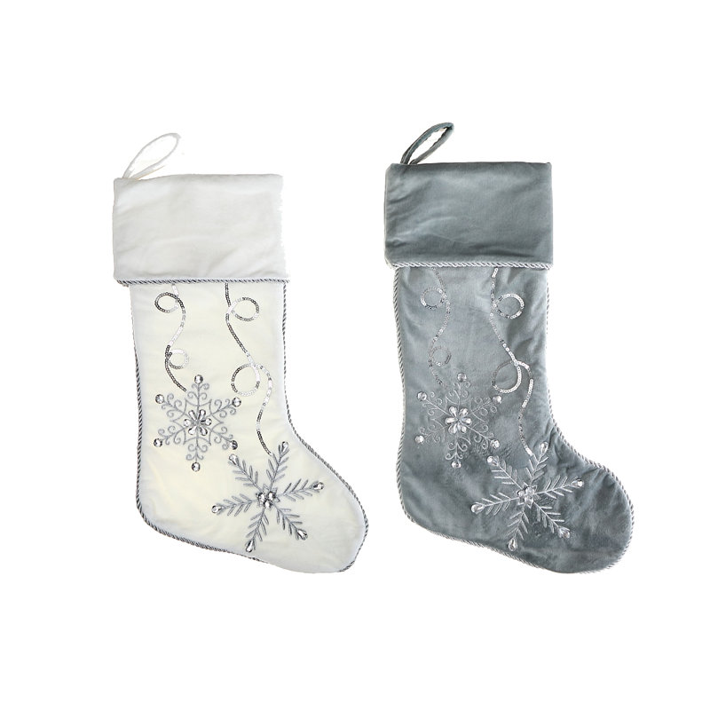The Holiday Aisle® 2 Piece Velvet Snowflake Stocking Set | Wayfair