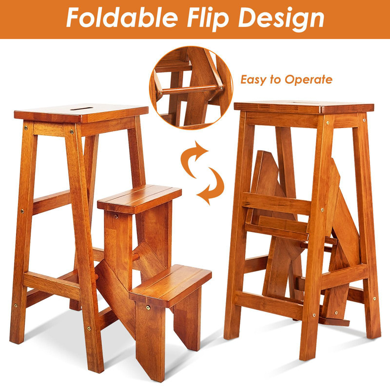 Wildon Home® Oakgrove 3 - Step Wood Folding Step Stool & Reviews | Wayfair
