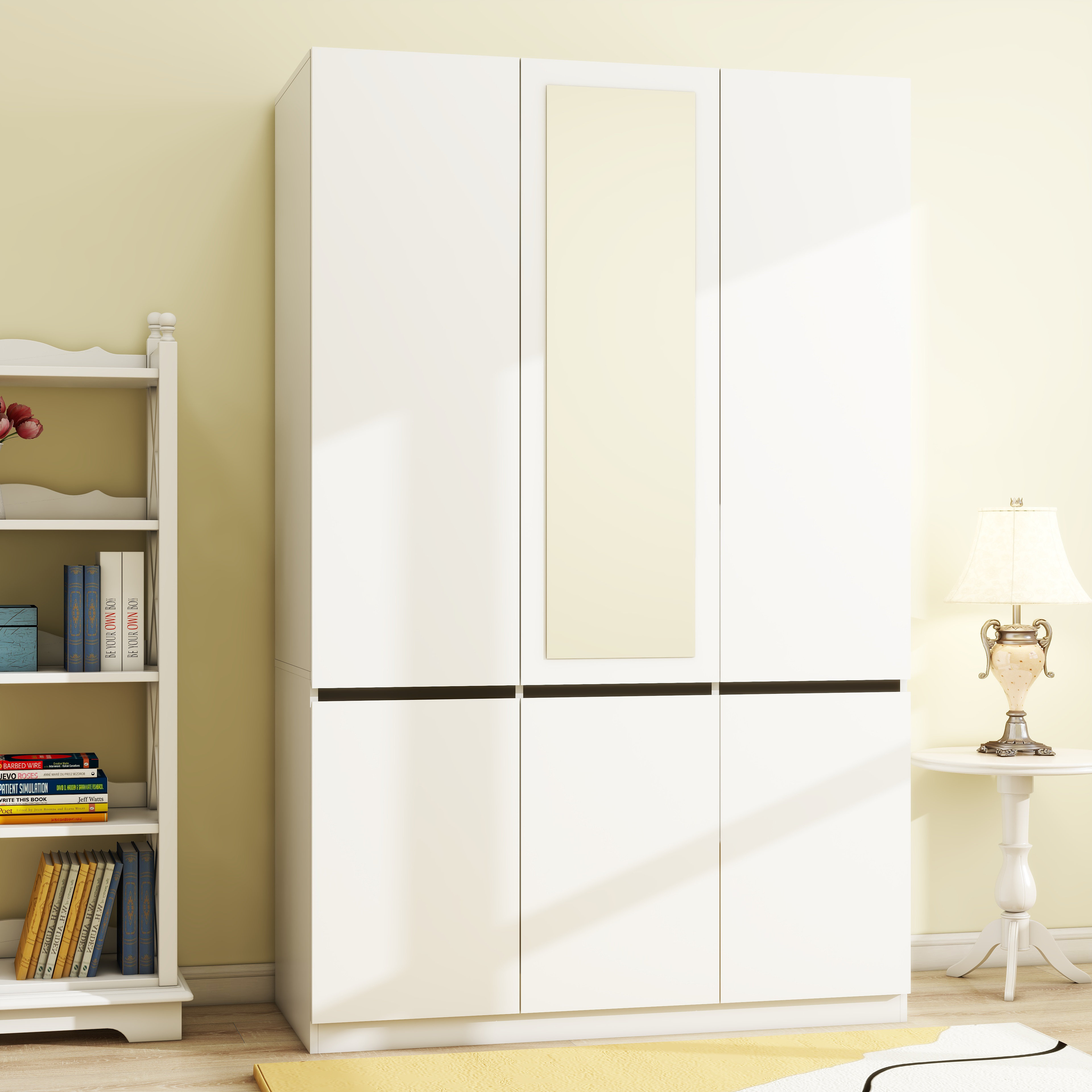 Latitude Run® Modern 48" 3-Door White Closet Organizer System w/ mirror ...