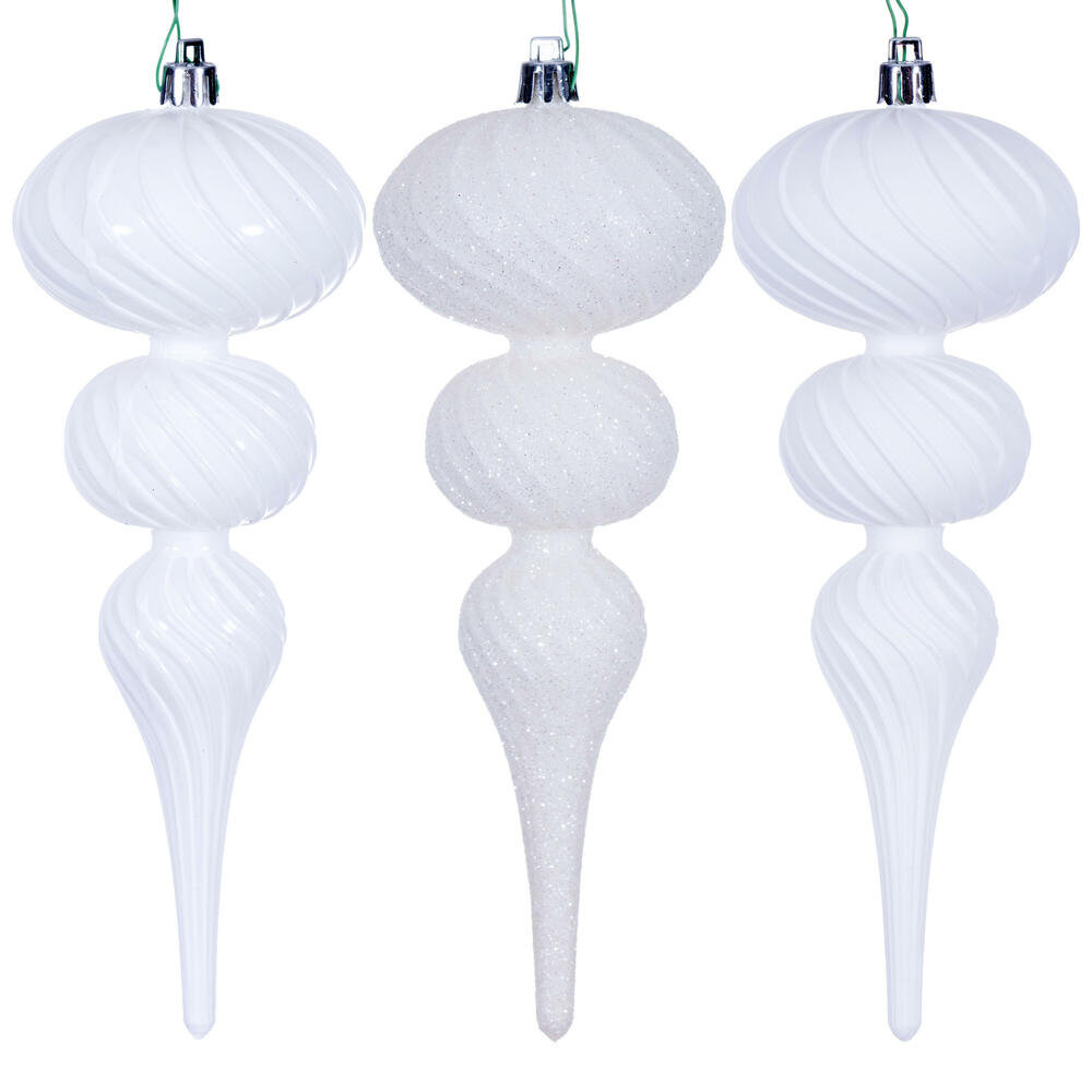 The Holiday Aisle® 8" White Swirl Finial Ornament Assortment. Two matte ...