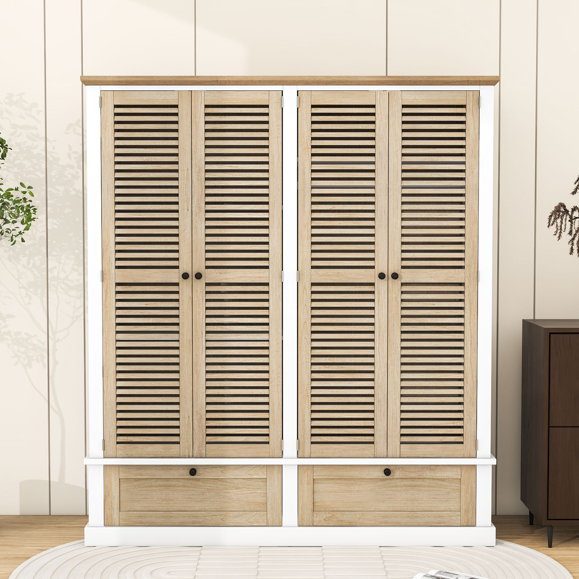 Lark Manor™ 4 Shutter Door Wardrobe Armoire Closet with Hanging Rails ...