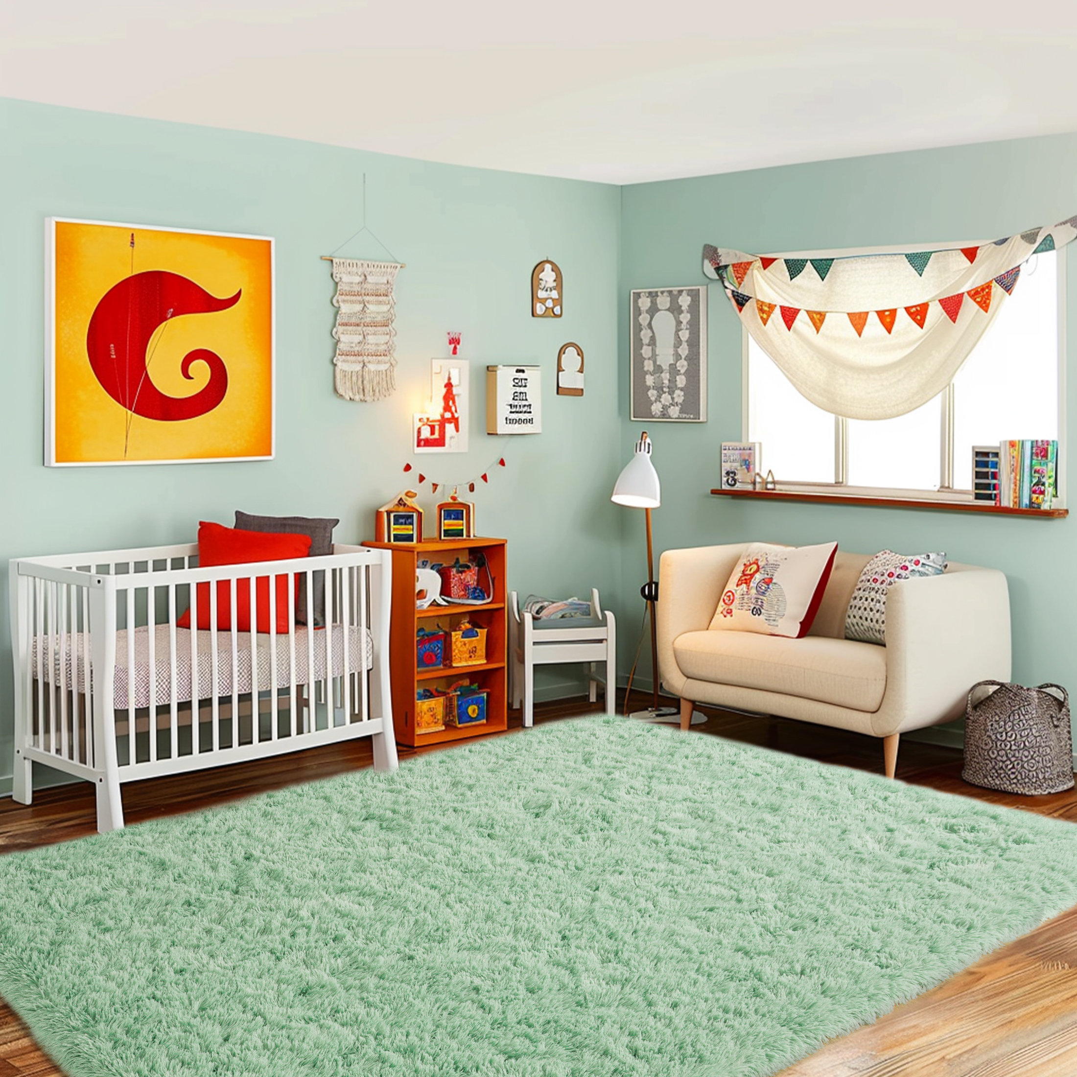 Mercer41 Solid Rug Soft Fluffy Mint Green Indoor Area Rug for Living ...