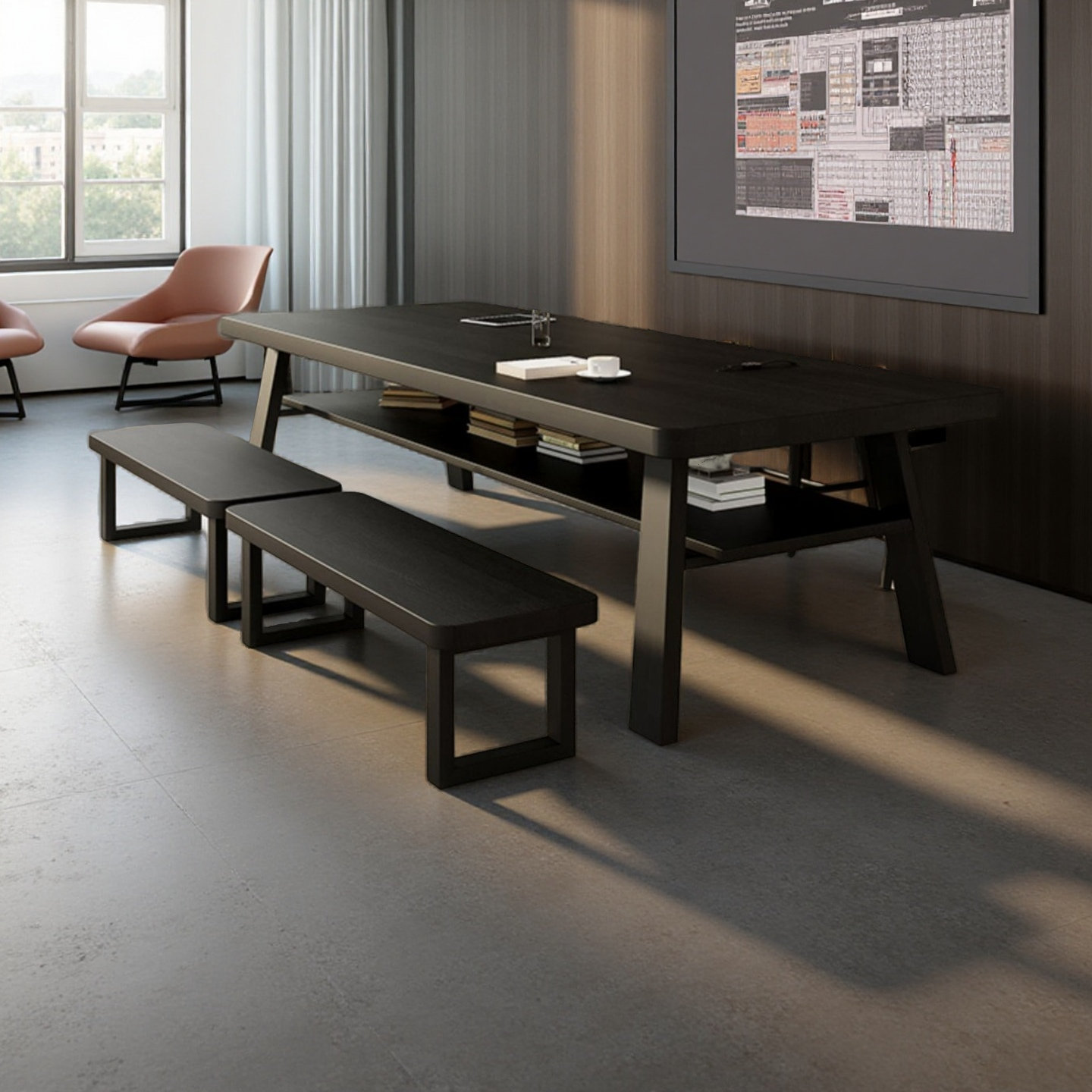 George Oliver Premium Solid Wood Double-Layer Black Conference T | Wayfair