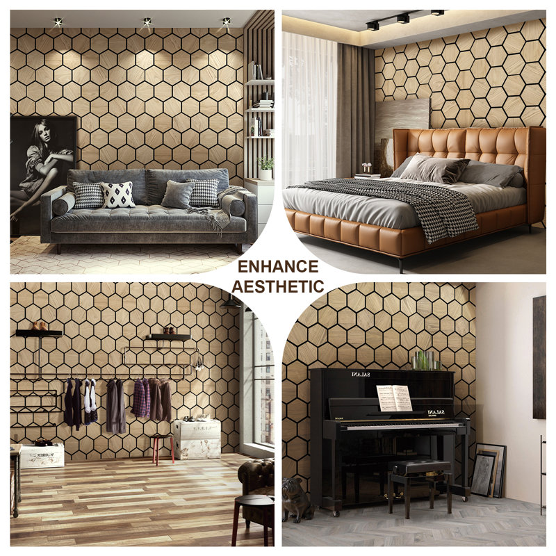 UNISOAR 29"x23.8" 3D Hexagon DIY Acoustic Wall Paneling Natural Wood ...
