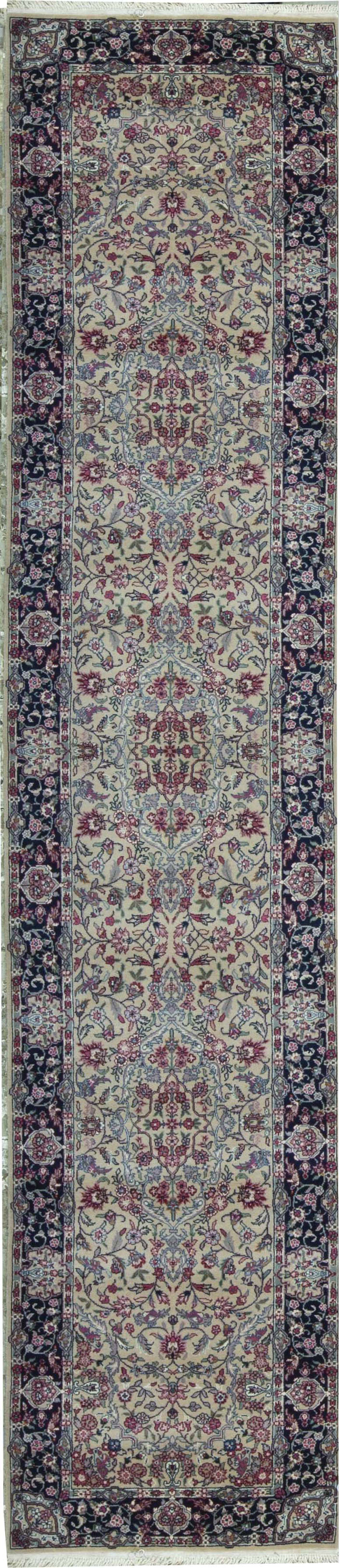 Bokara Rug Co., Inc. Oriental Hand-Knotted Wool Ivory/Navy/Green Area ...
