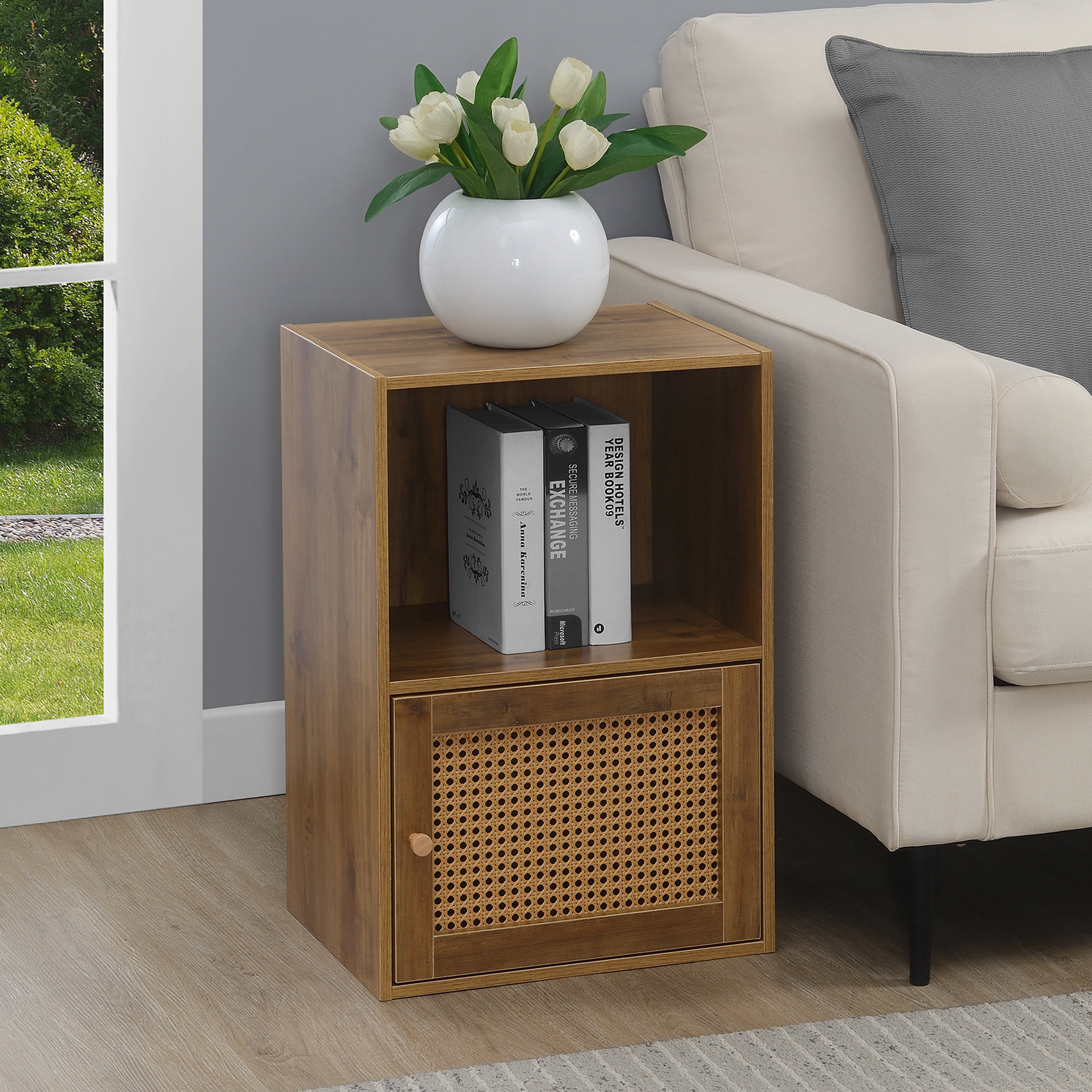 Beachcrest Home™ Renita Storage Boho Weave 1 Door Cabinet with Shelf ...