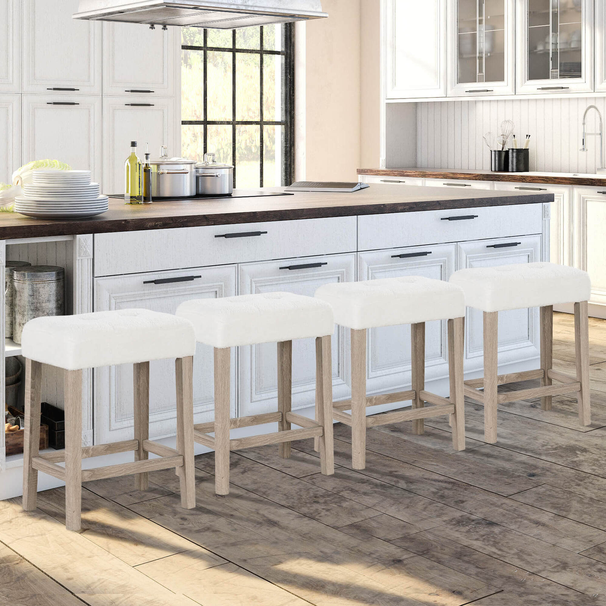 Gracie Oaks Counter Height Bar Stools Set With Rubber Wood Legs ...