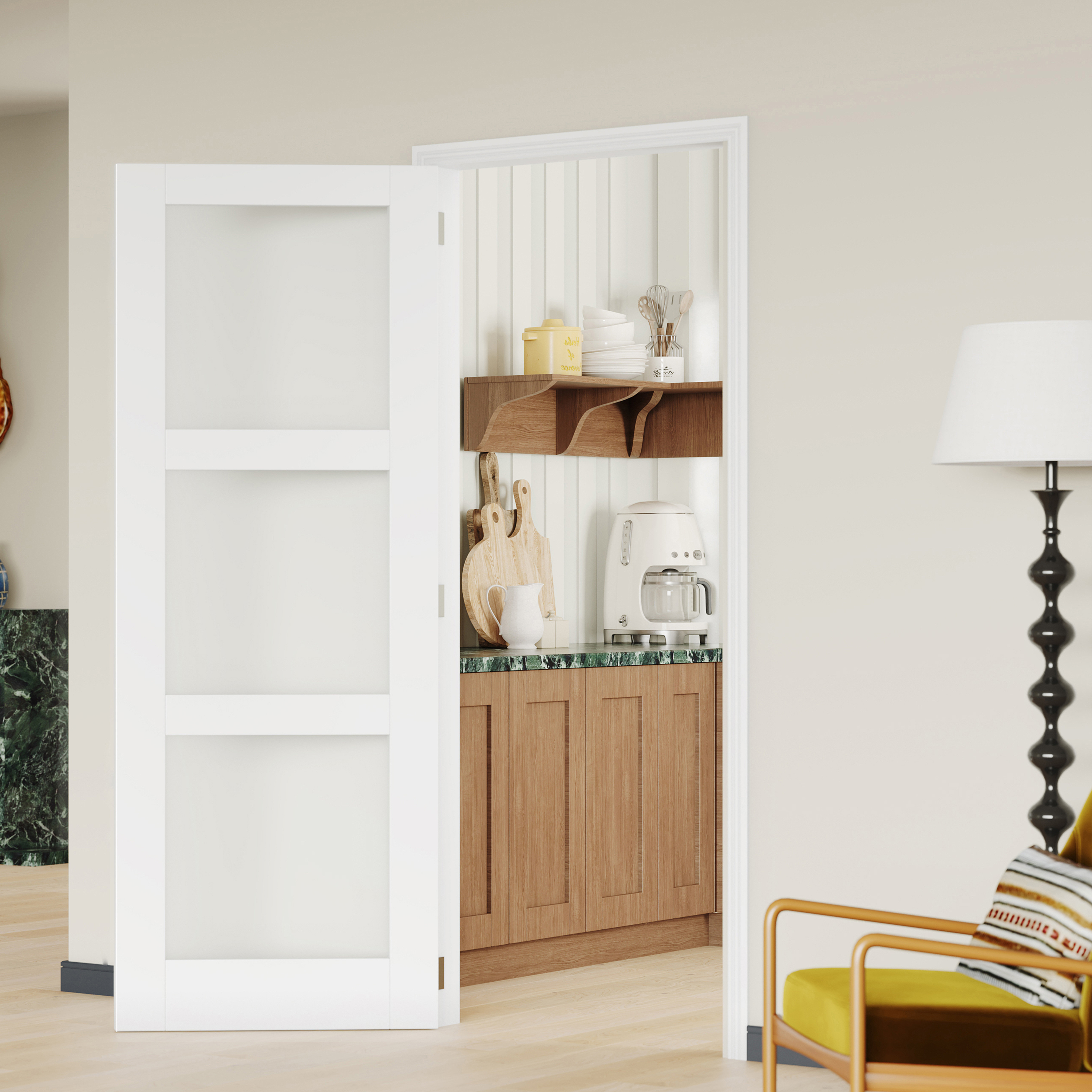 CHIC MODE Prehung Door 3 Lite Frosted Glass Interior Door White Solid ...