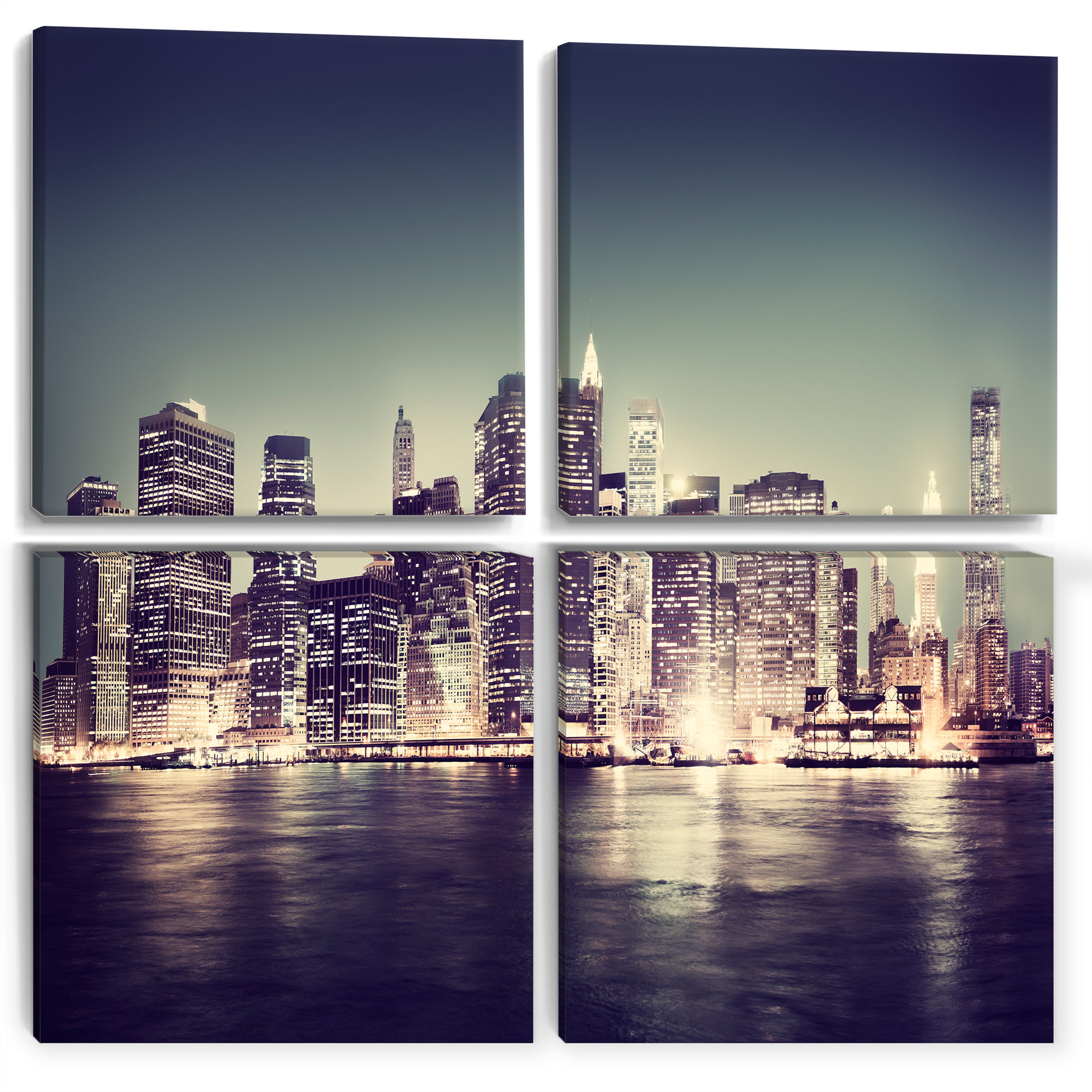Latitude Run® Black And White NYC Night Panorama - Cityscape Canvas ...