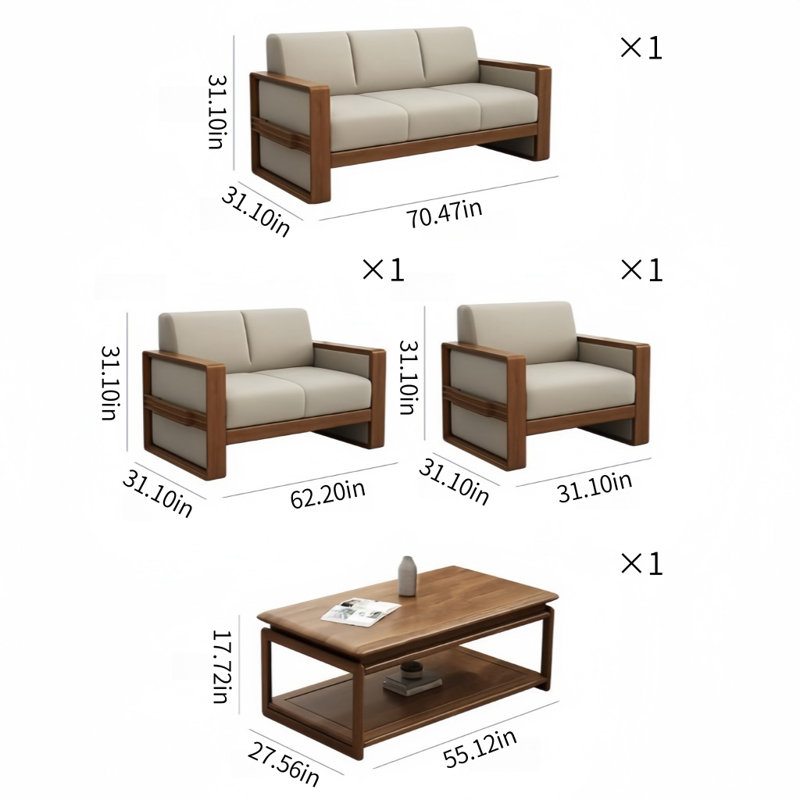 Lifton Simple Grey Sofa Coffee Table Combination 4 - Piece Living Room ...