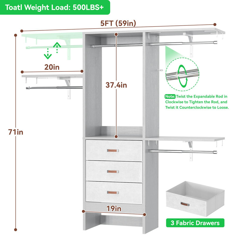 Rebrilliant Rheata 19'' - 59'' W Closet System - Wayfair Canada