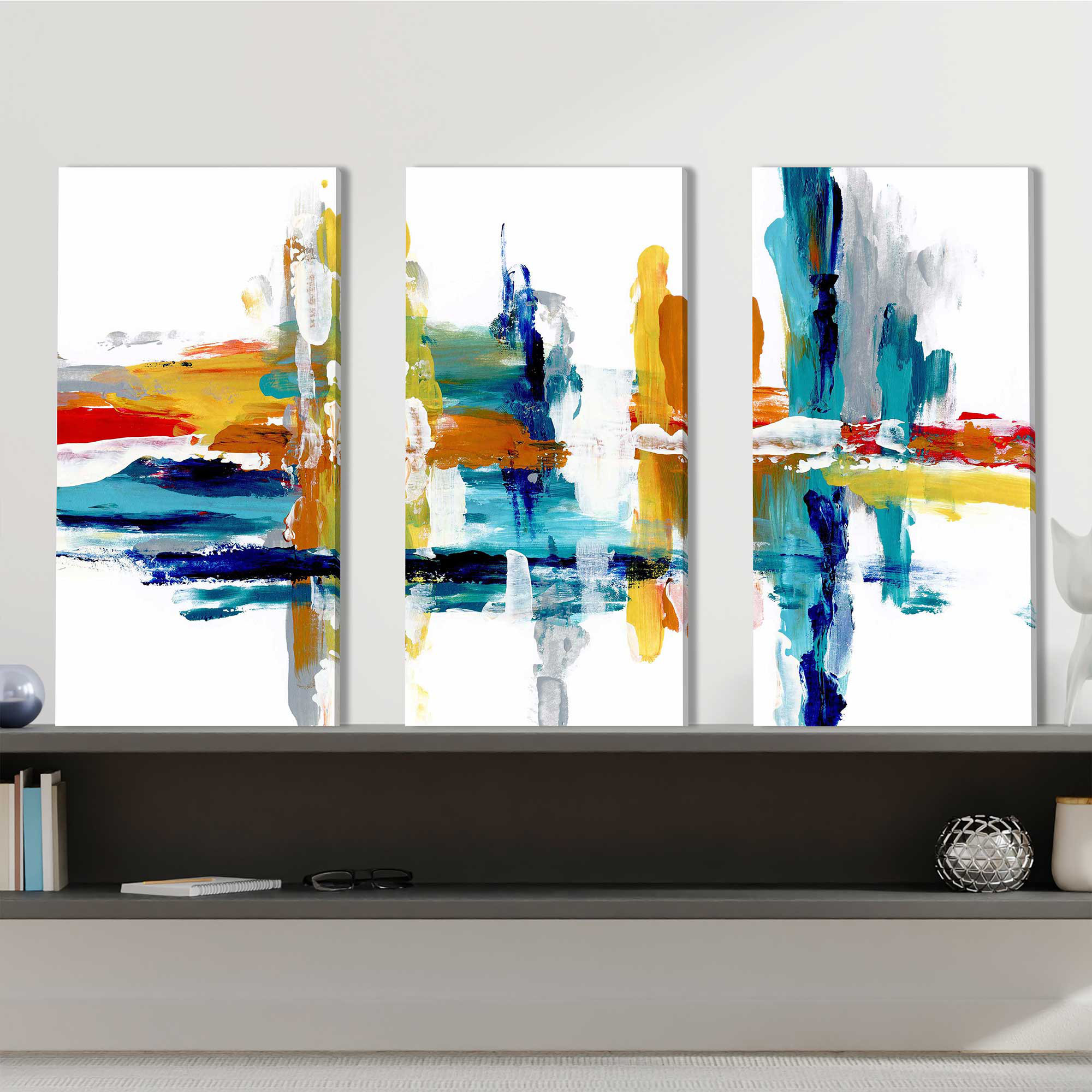Brayden Studio® Captive Color III - 3 Piece Wrapped Canvas Painting ...