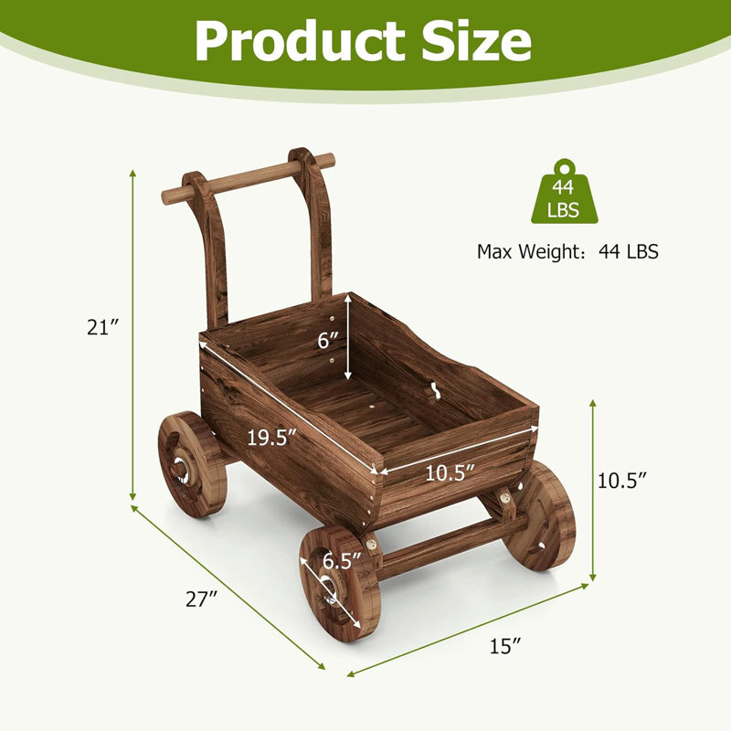 One Allium Way® Wooden Wagon Planter Box, Mobile Garden Planter with 4 ...