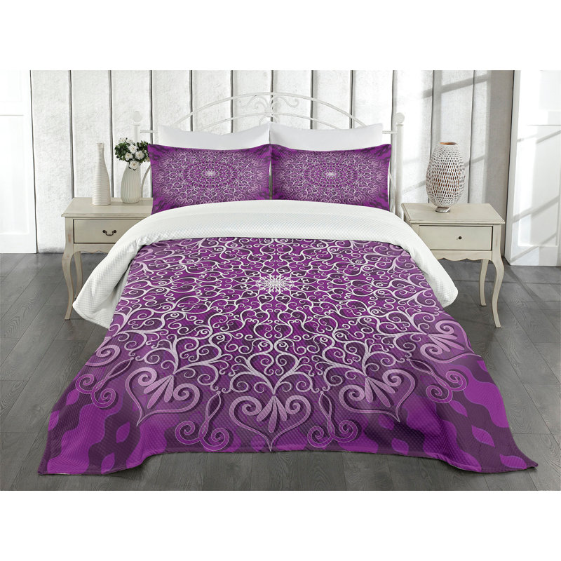 Ambesonne Purple Mandala Bedspread Set Tibetian Cosmos White Purple ...