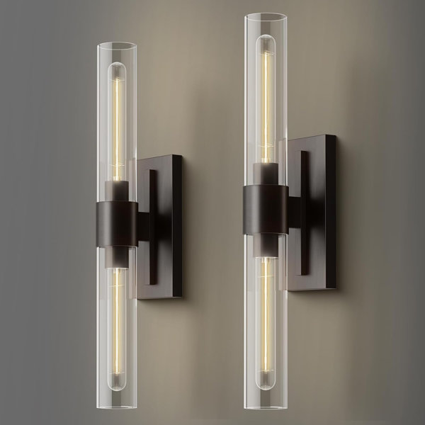 Orren Ellis Mailus Wall Sconces, 22.8" Industrial-Chic Dual Glass ...