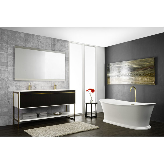 Wetstyle Cloud 62" x 29.875" Freestanding Soaking Solid Surface Bathtub ...