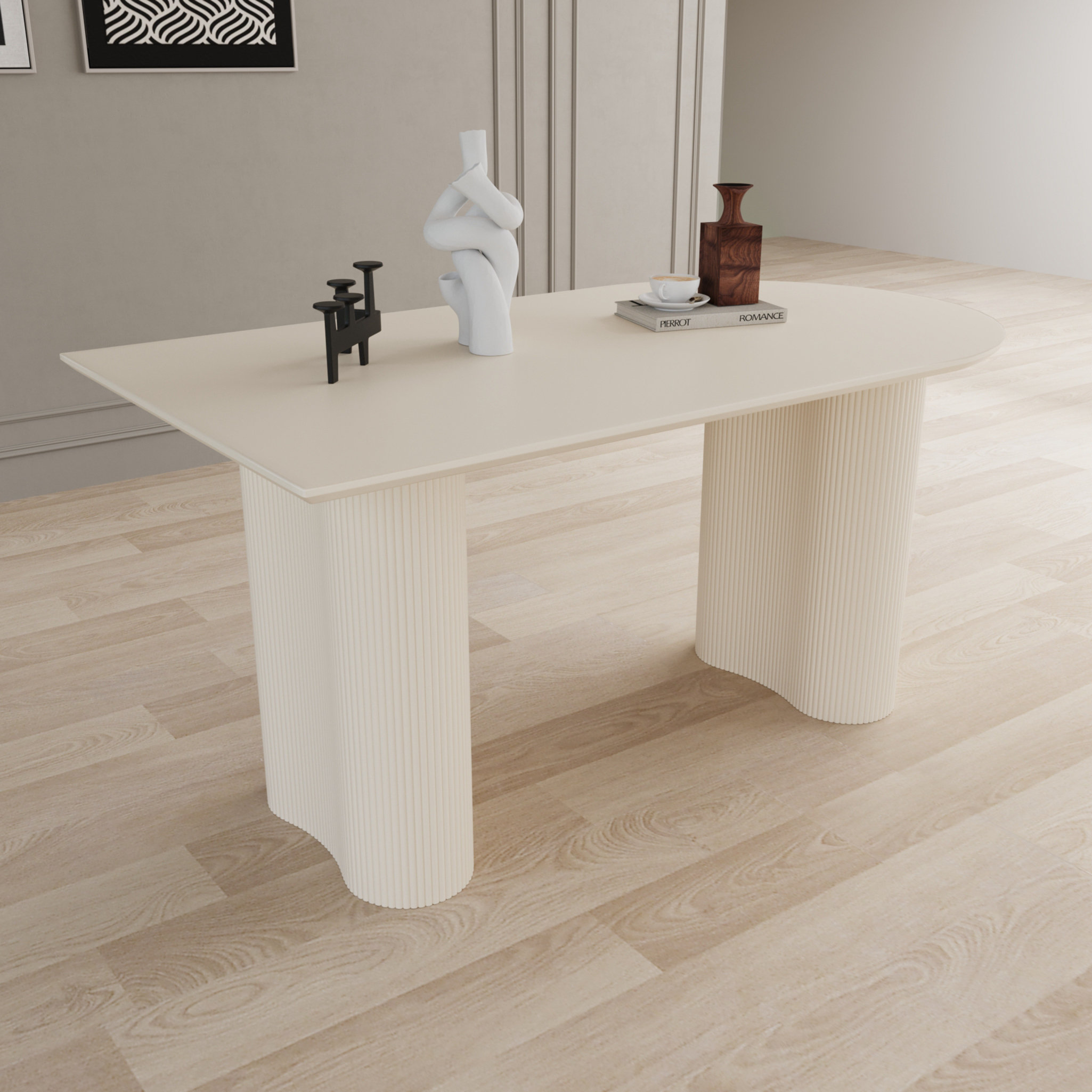 Ivy Bronx Dining Table And Irregular Side Table, 4-8 Person Dining ...