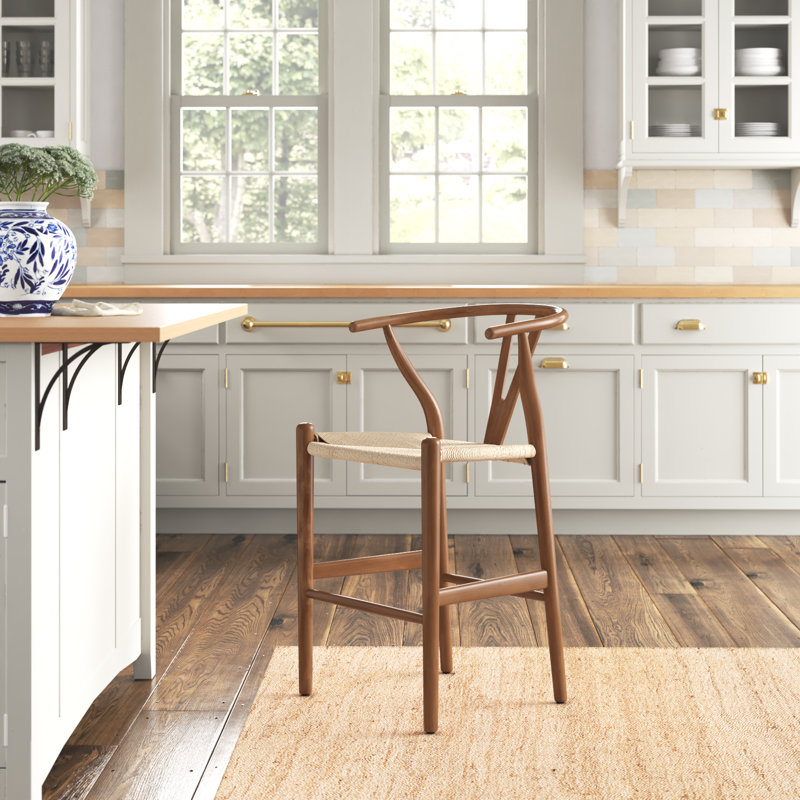 Birch Lane™ Wyn Solid Wood Counter Stool with Weave Seat & Reviews ...