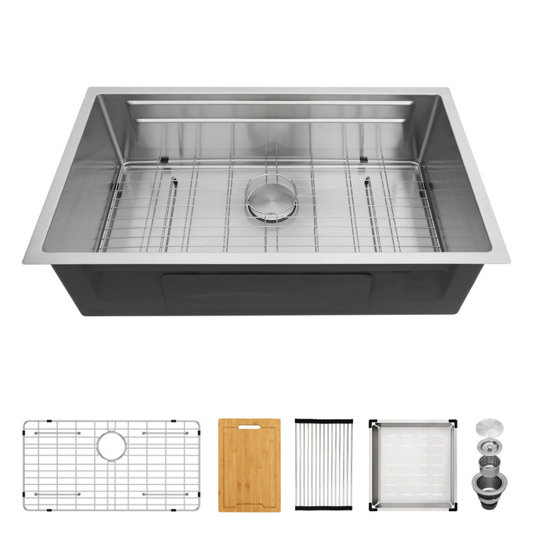 Kichae 33'' L Undermount Single Bowl Stainless Steel Kitchen Sink | Wayfair