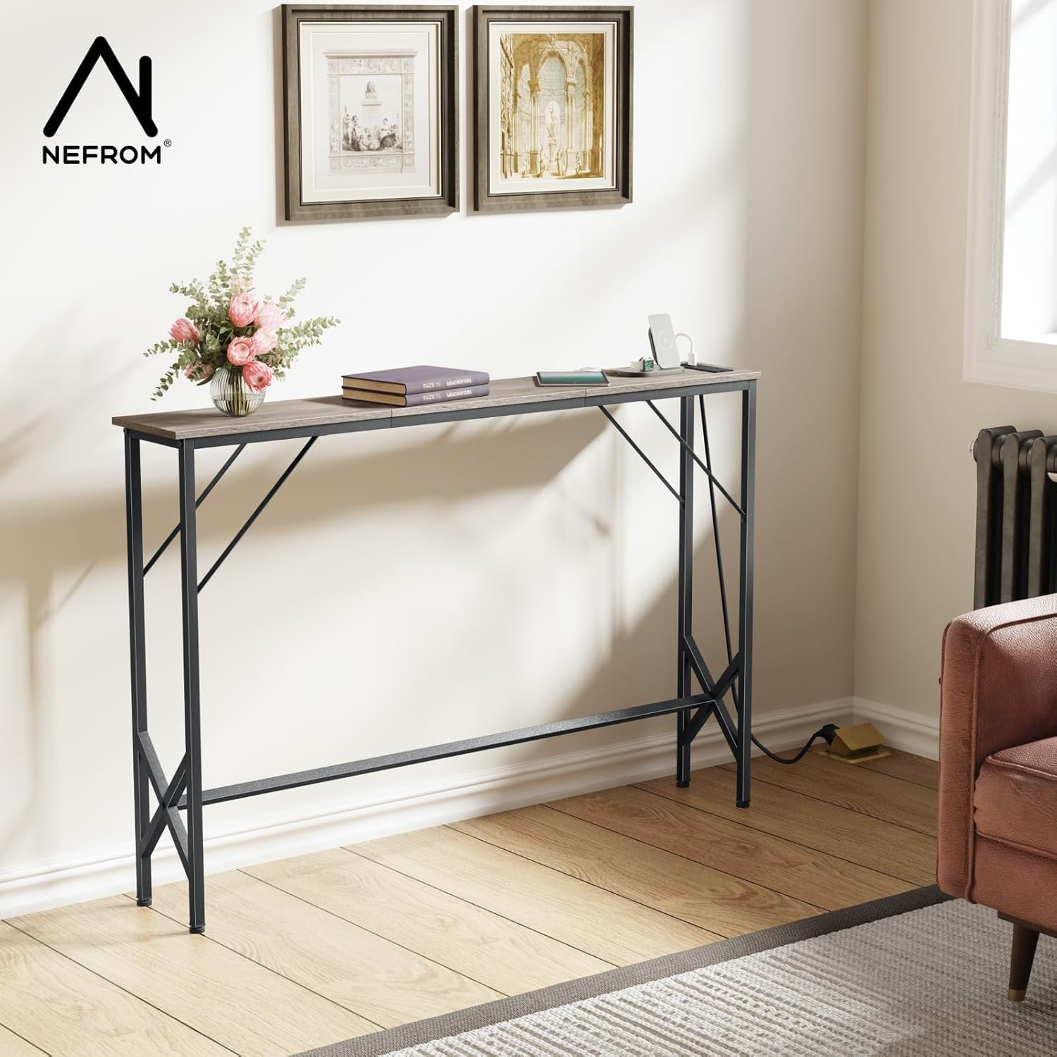 17 Stories Console Table Skinny Entryway Table With Charging Station ...