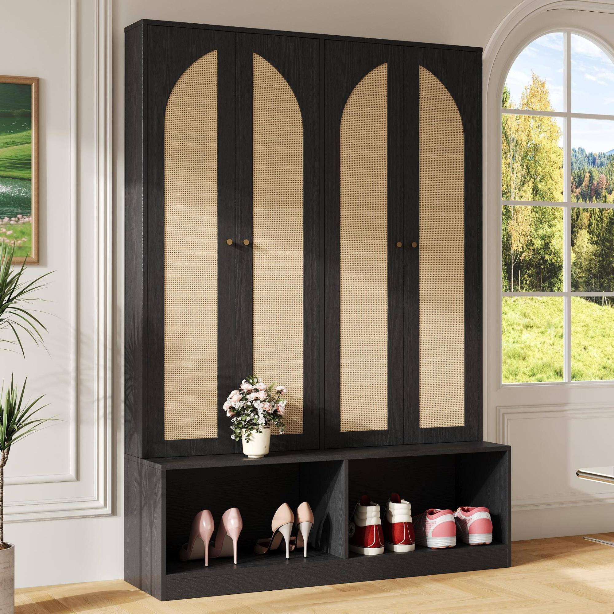 Red Barrel Studio® Farmhouse Mid-century 4-in-1 Hall Tree - 4 Rattan ...