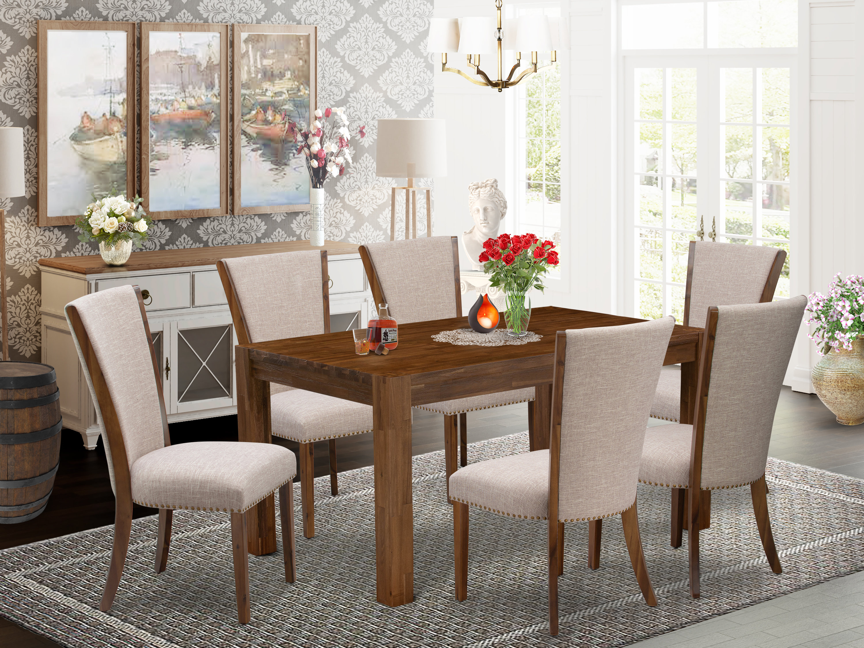 Three Posts™ Geib Modern Dining Table Set- Parson Dining Chairs and ...