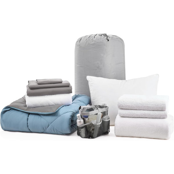DormCo Packs 8 Piece Starter College Dorm Reversible Bedding Package ...