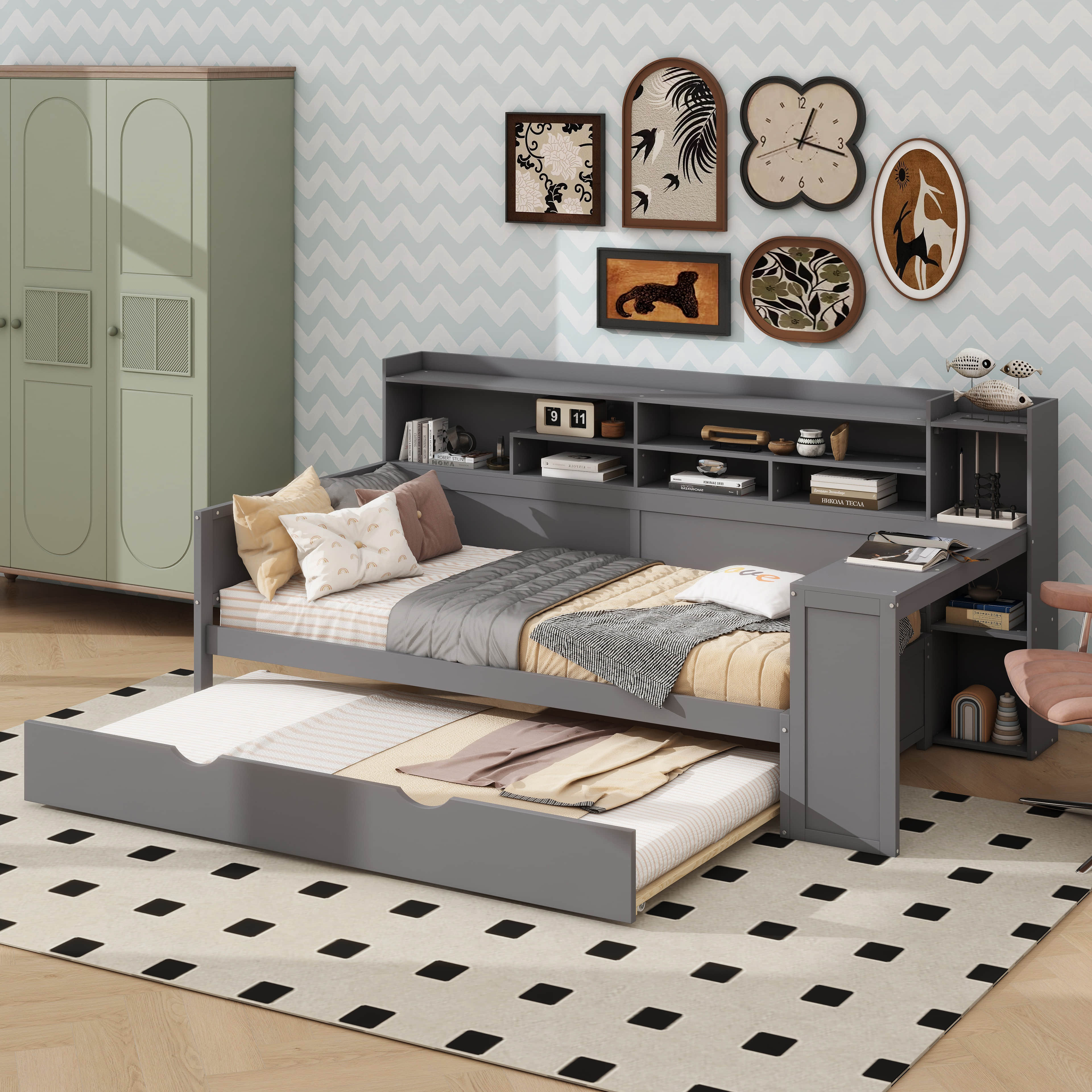 Red Barrel Studio® Timber Daybed With Built-In Storage Racks, Includes ...