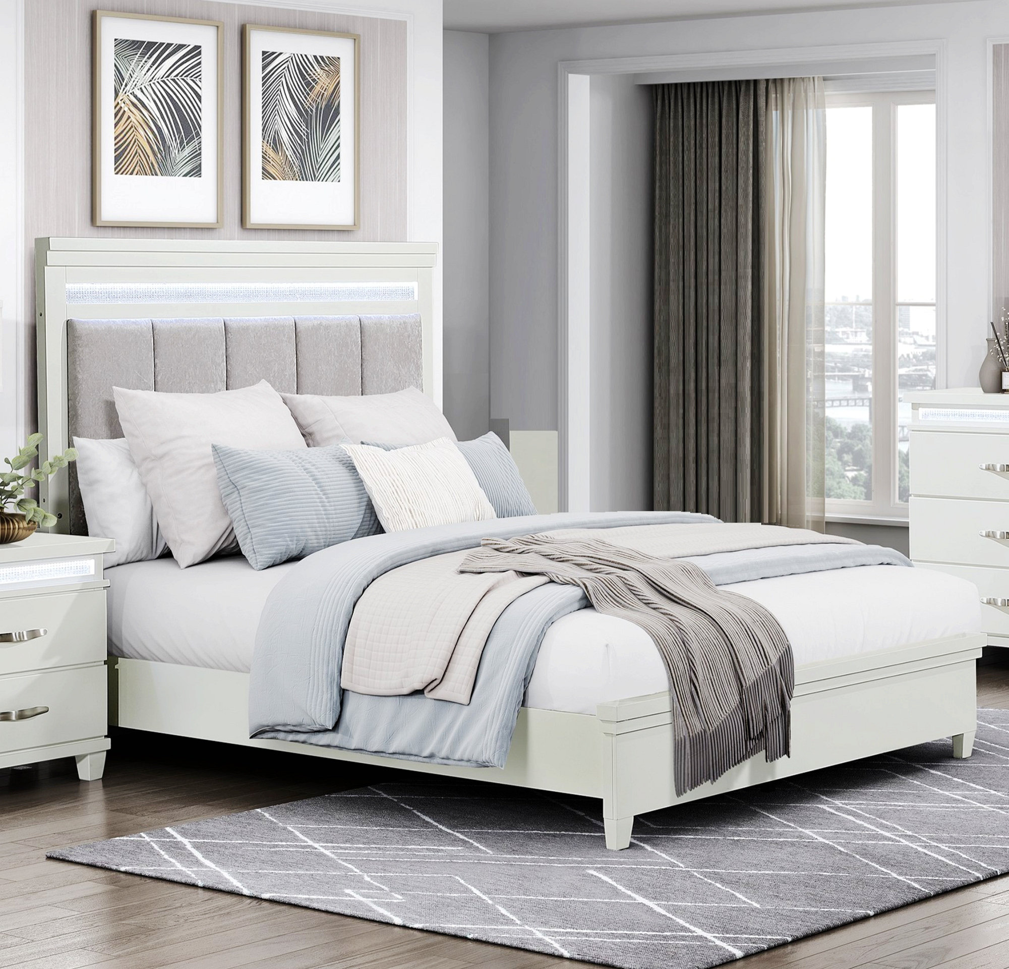 Brayden Studio® Platform Bed With Upholstered Headboard And LED ...