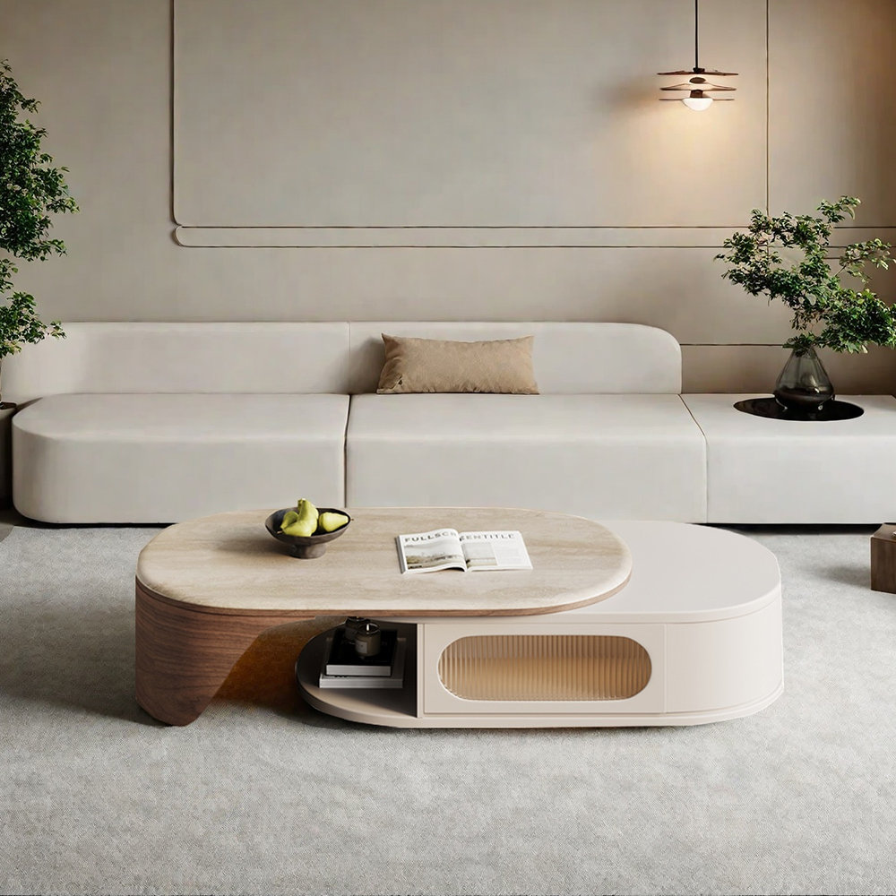 Ebern Designs Cream-style solid wood retractable coffee table | Wayfair