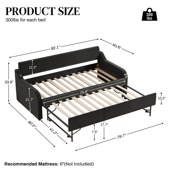 Latitude Run® Upholstery Twin Daybed With Trundle & USB Port & Reviews ...