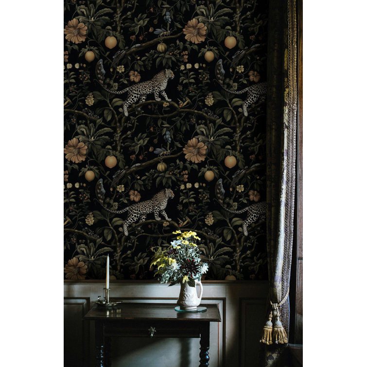Charlton Home® Exotic Leopard and Jungle Fruits Wallpaper Bold Dark ...