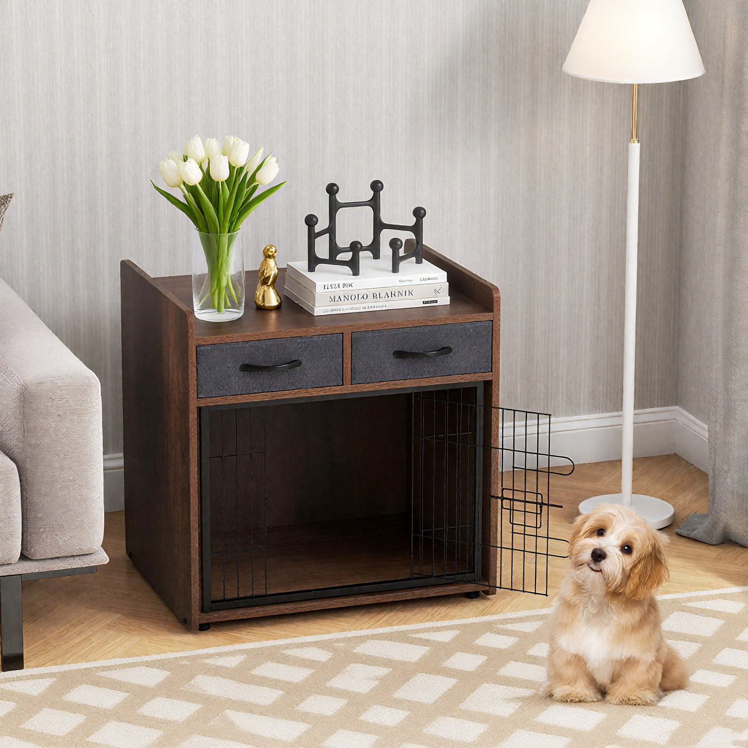 Latitude Run® Versatile Dog Crate Furniture With 2 Storage Drawers As ...