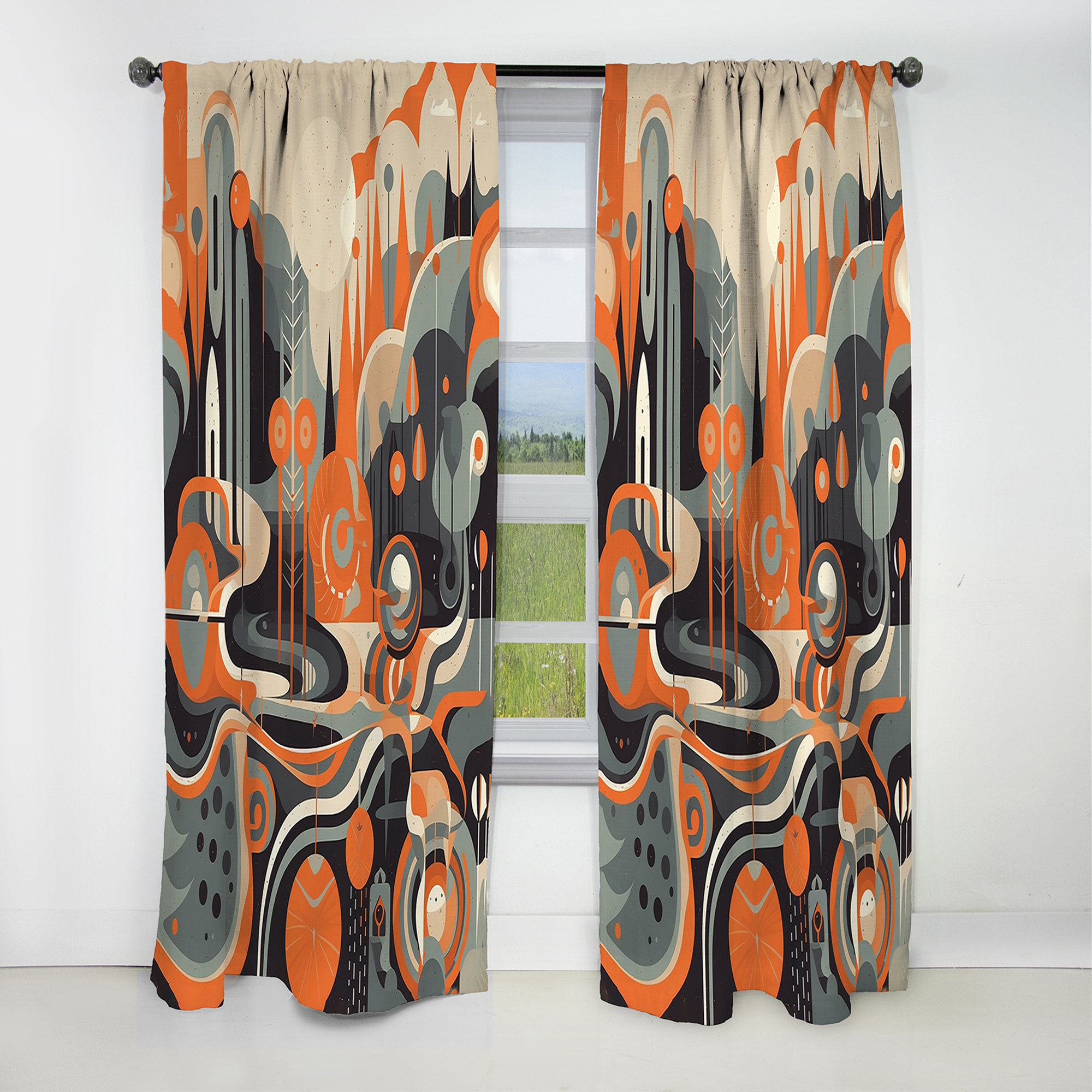Corrigan Studio® Evolving Abstractions I - Abstract Midcentury Curtain ...