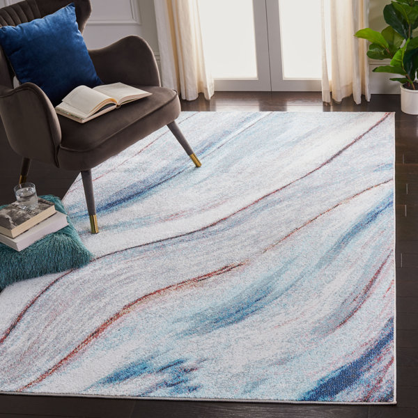 Orren Ellis Towaoc Abstract Ivory/Blue Area Rug & Reviews | Wayfair