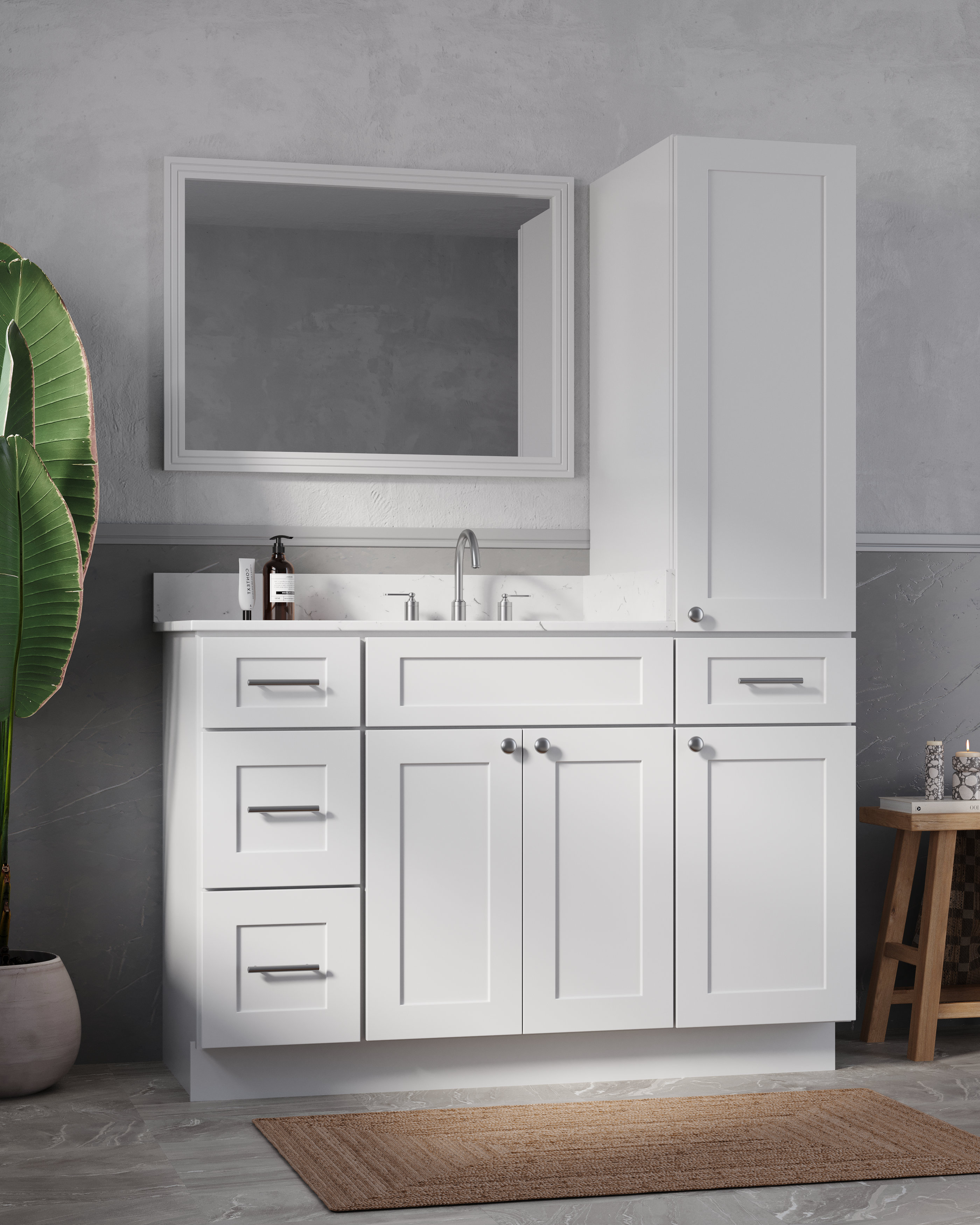 Disar 51'' Single Bathroom Vanity With Right Linen Tall Cabinet ...