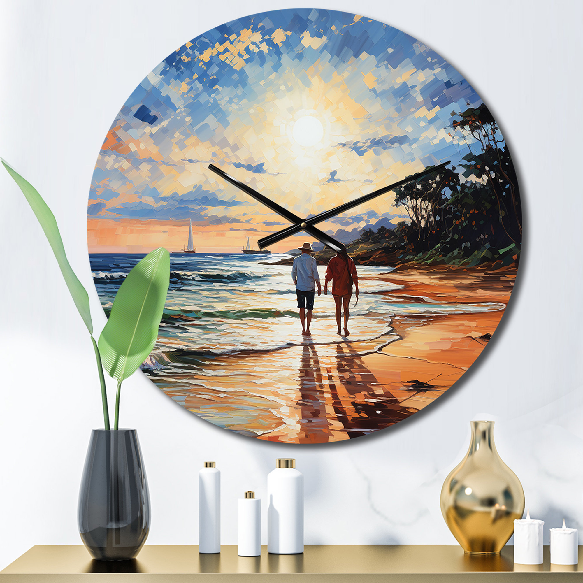 East Urban Home Beach Photo Seaside Stroll II - Beach Wall Clock | Wayfair