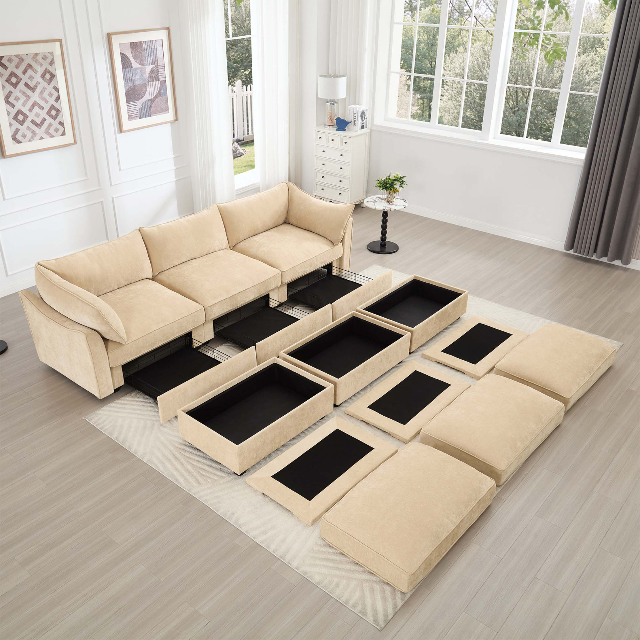 Latitude Run® 3 Seater Sofa With 3 Ottomans, Wide and Deep Seat 3-Seat ...