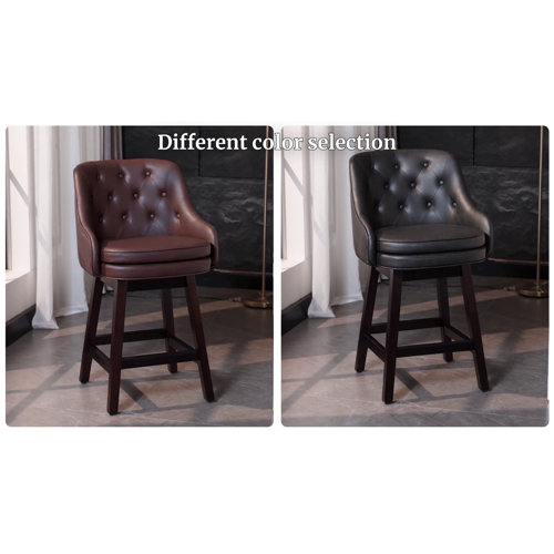 Red Barrel Studio® Chela Upholstered Button-Tufted Barstool with Solid ...