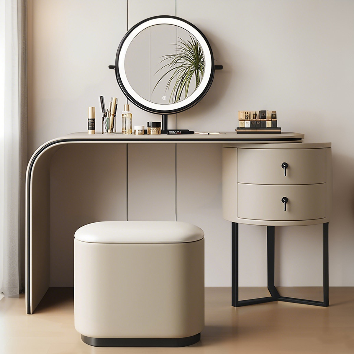 Orren Ellis Modern Minimalist Champagne Color Solid Wood Extendable ...