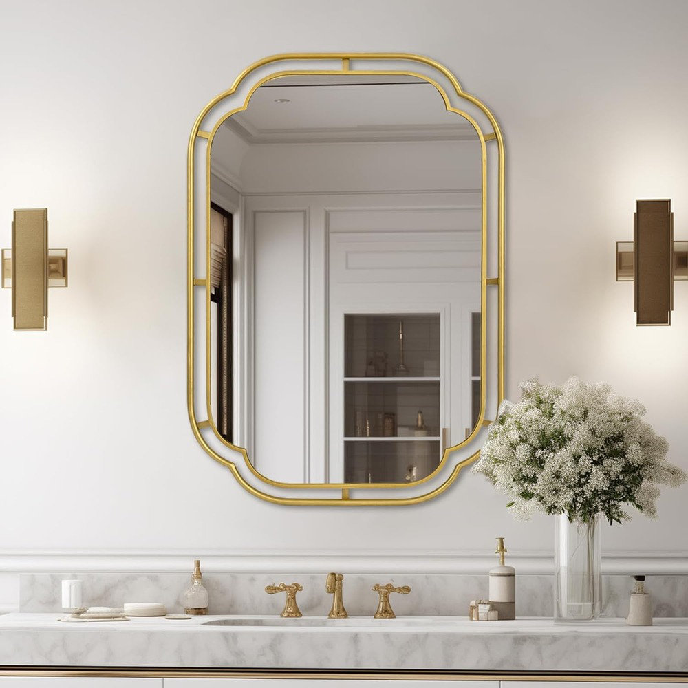 Mercer41 Rectangle Rounded Corner Wall Mirror, 18" X 26" Scalloped ...