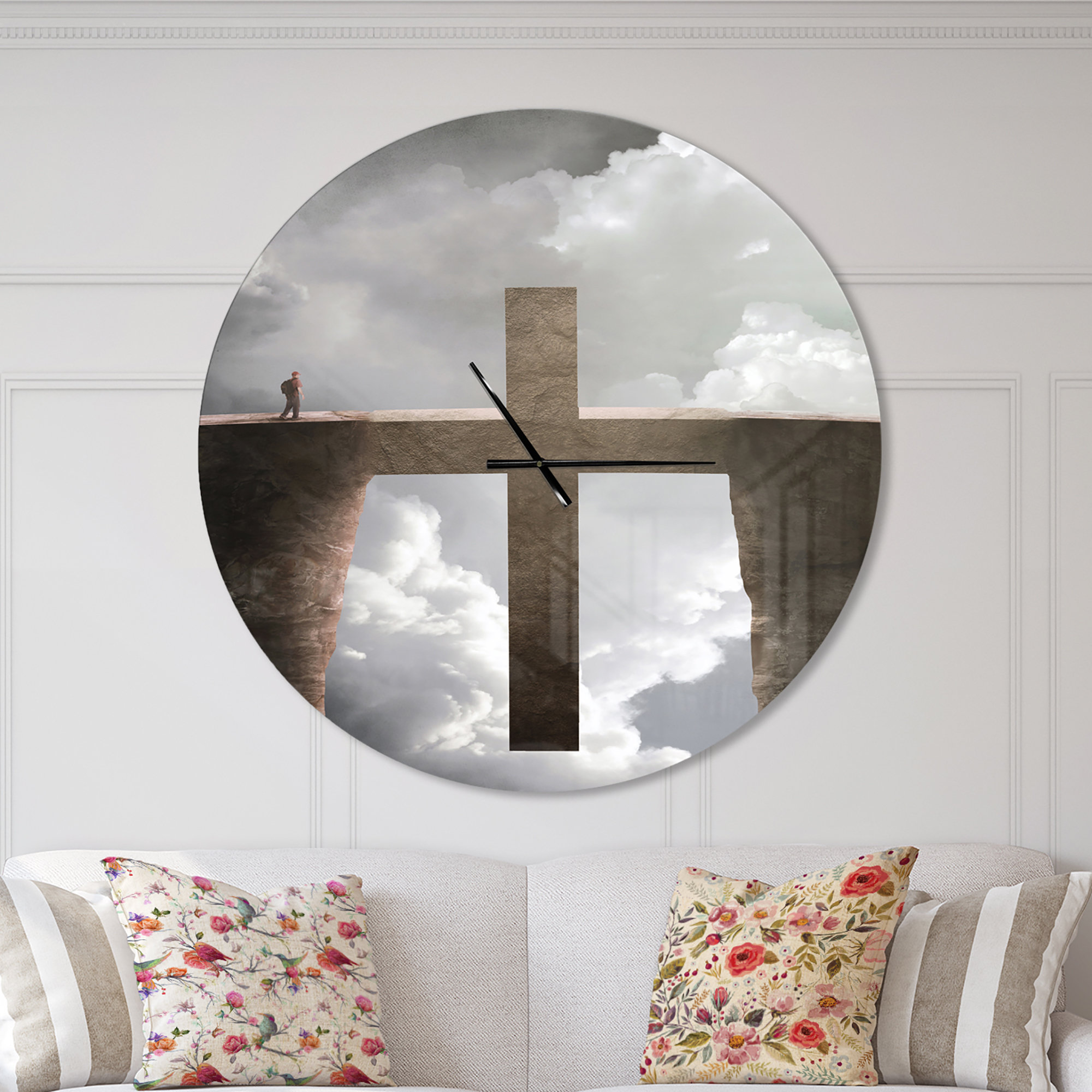 East Urban Home Big Cross between Two Cliffs - Modern wall clock ...