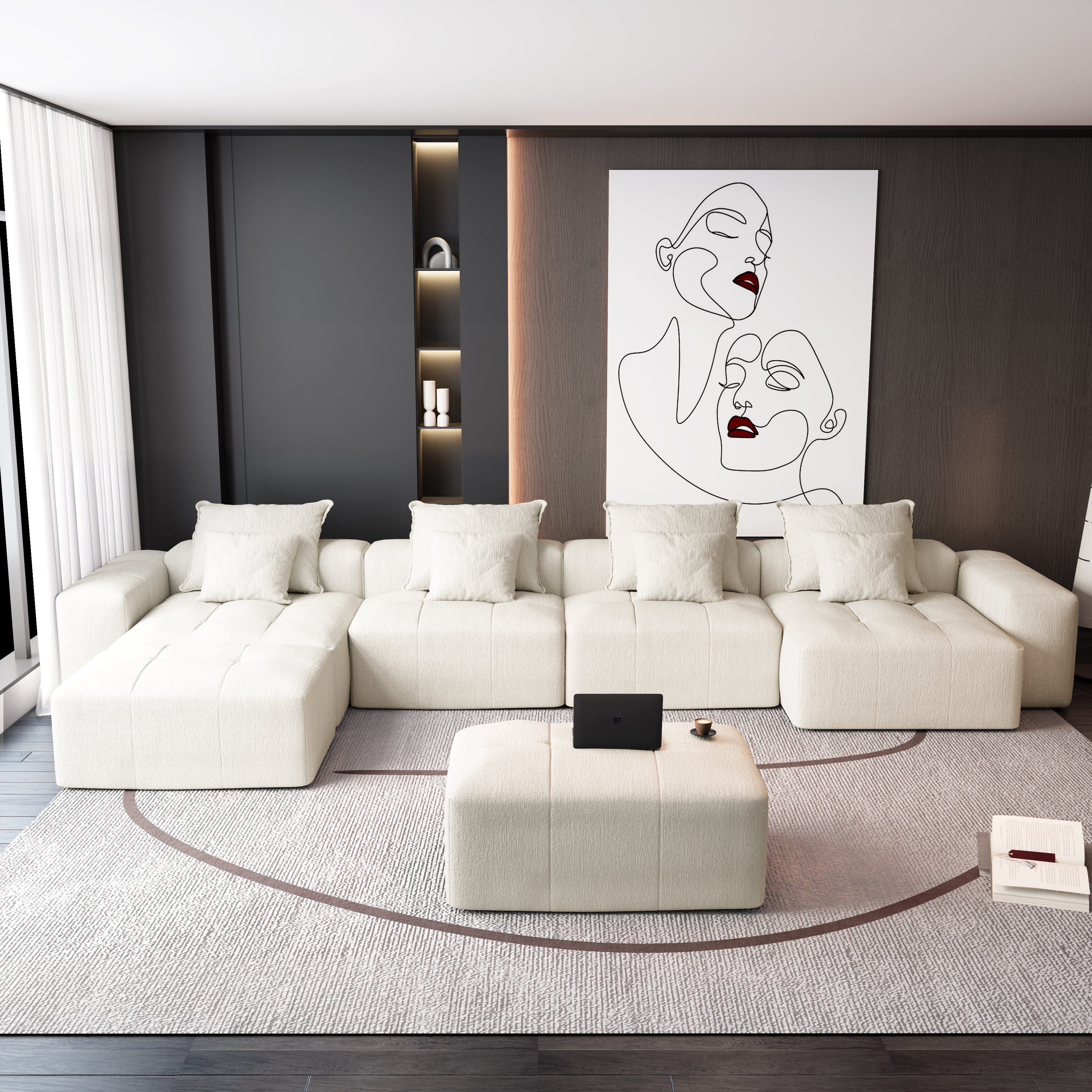 Latitude Run® Canapé modulaire en chenille Theo avec 2 repose-pieds, 2 ...