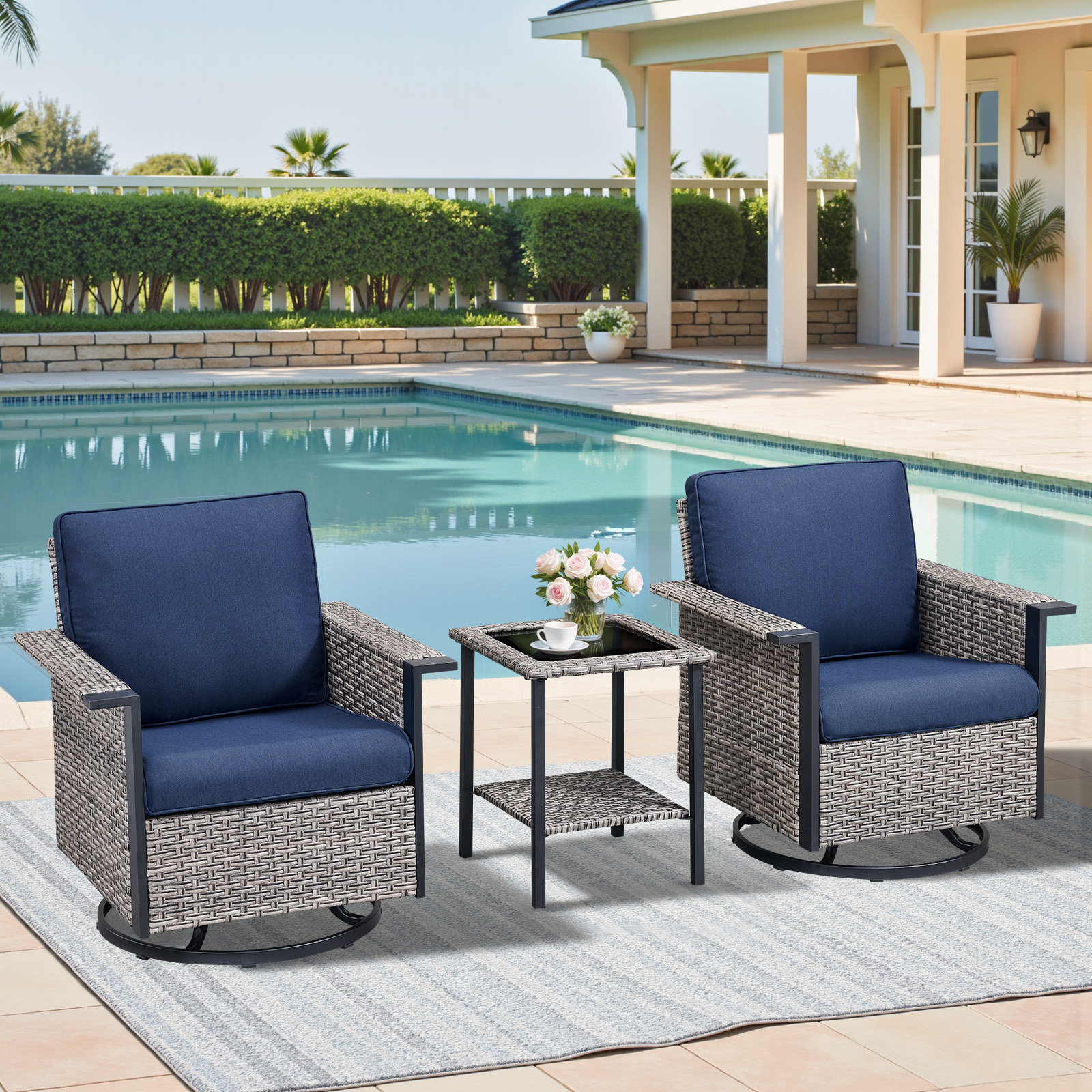 Hokku Designs Swivel Patio Chairs Wicker Set - Outdoor Swivel Rocker ...
