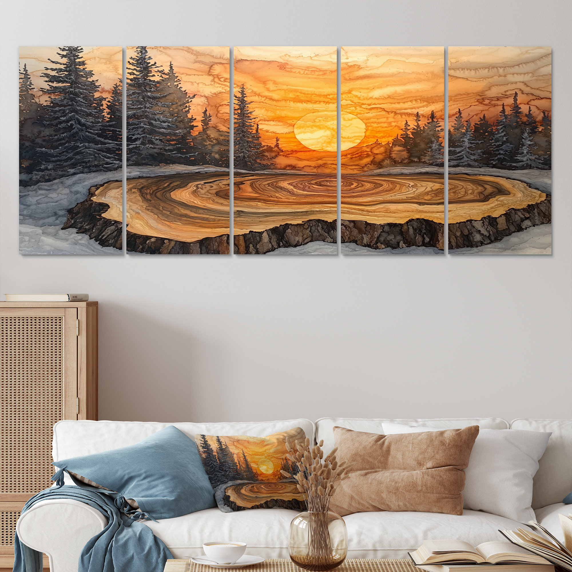 Millwood Pines Sunrise Pine Tree On Wooden Tree Slide III - Forest Wall ...